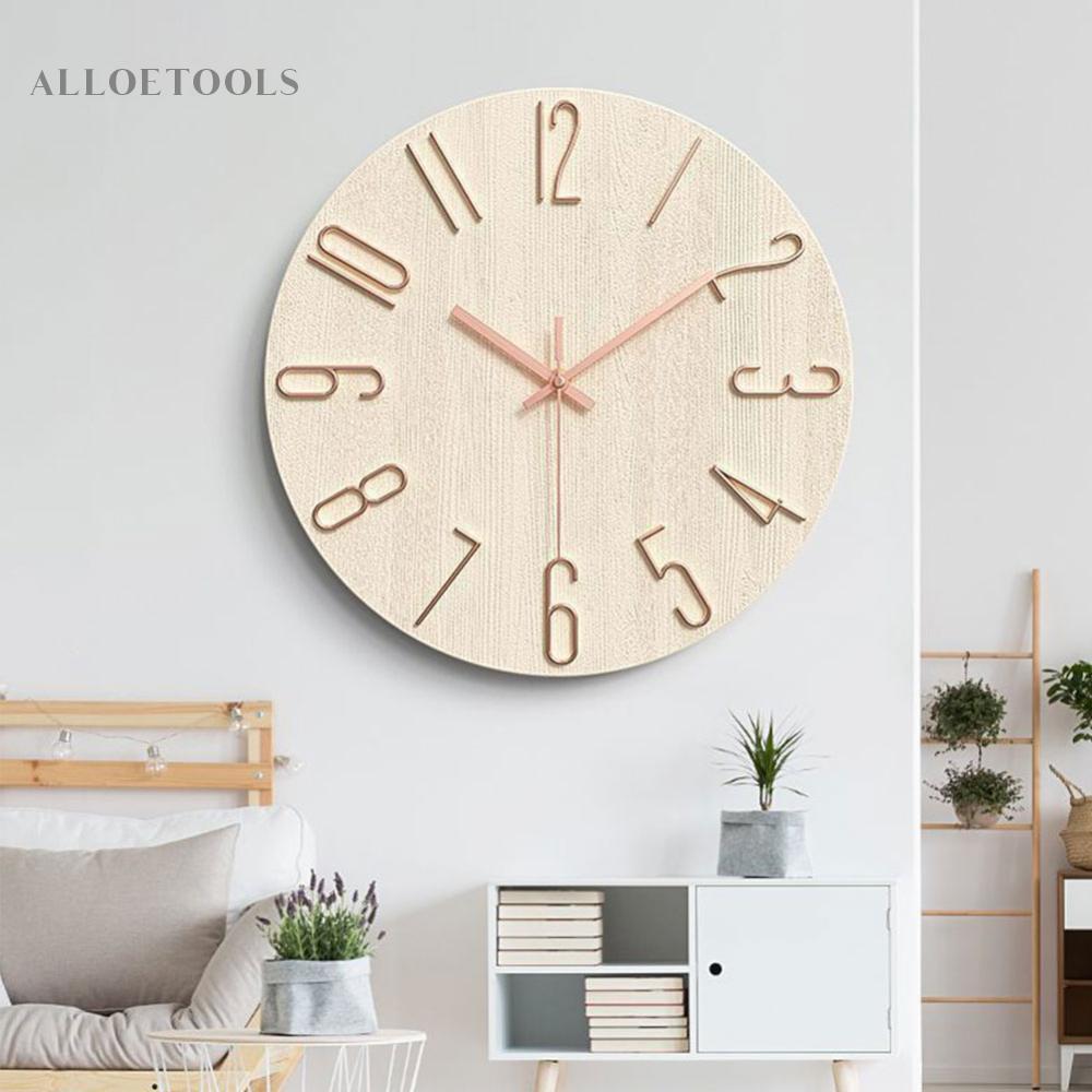 12 Inch Round Wall Clock Wooden Clocks Decorative Clock Household Dial ...