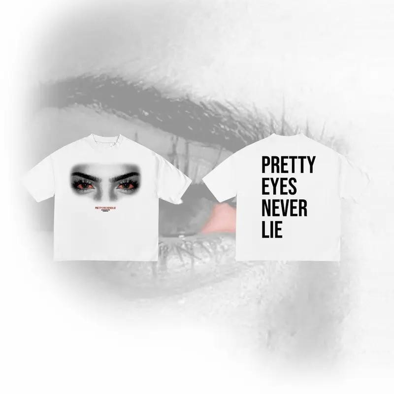 Cotton Short - Sleeve T - Shirt Featuring Eye Graphic Print and "Pretty ...