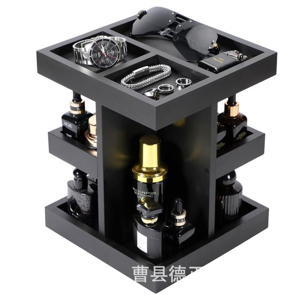 Dressing Table Organizer Solid Wood Black Desktop Cosmetics Rotating ...