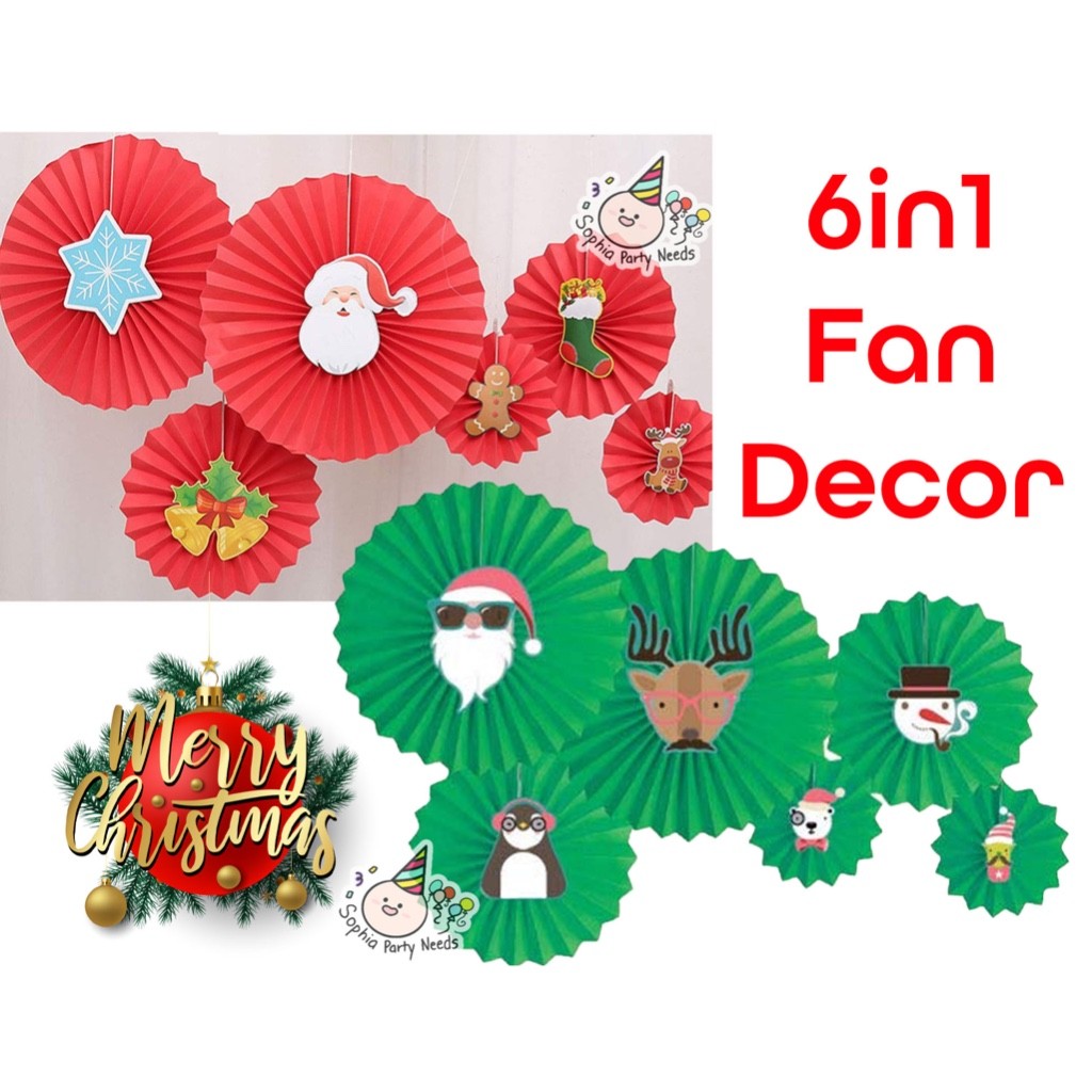 Hanging Fan Decoration Merry Christmas Green Red 6pc set 6in1 | Shopee ...
