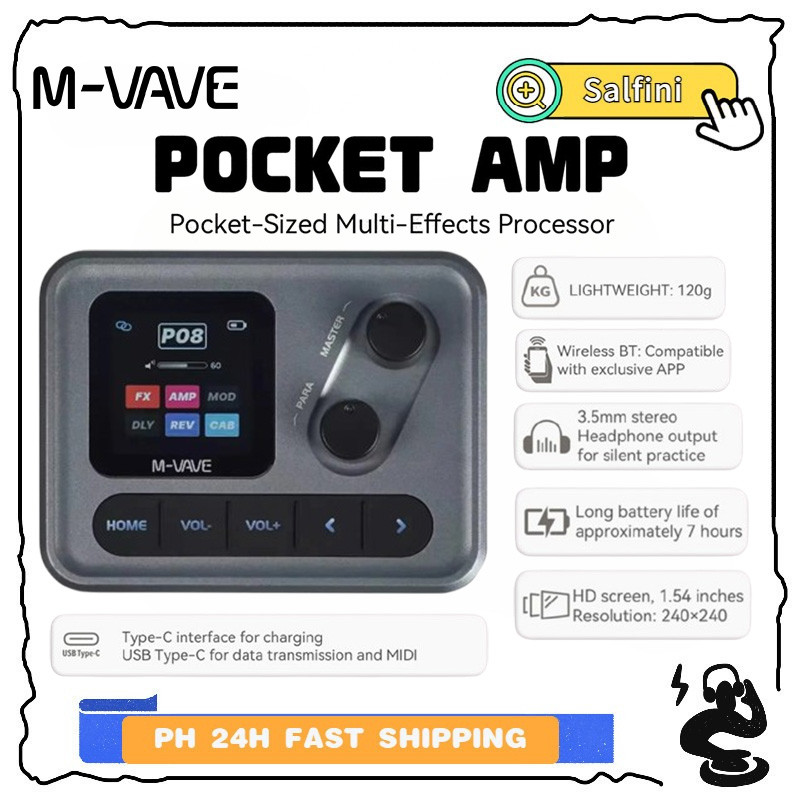M-VAVE Pocket AMP Portable Guitar Effects Pedal 1.54" LCD Drum Machine ...