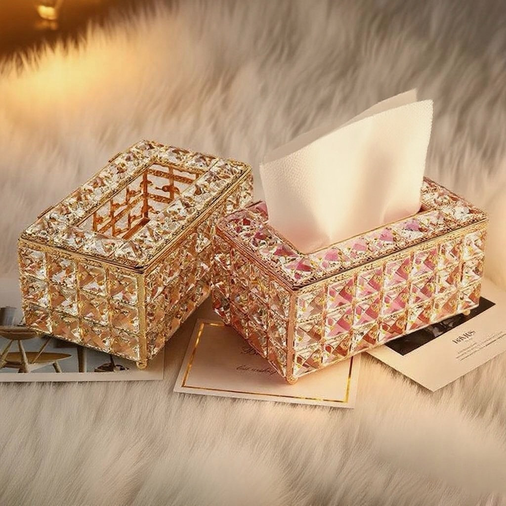 Crystal Tissue Box Holder Organizer Tissue Box Aesthetic Europe style ...