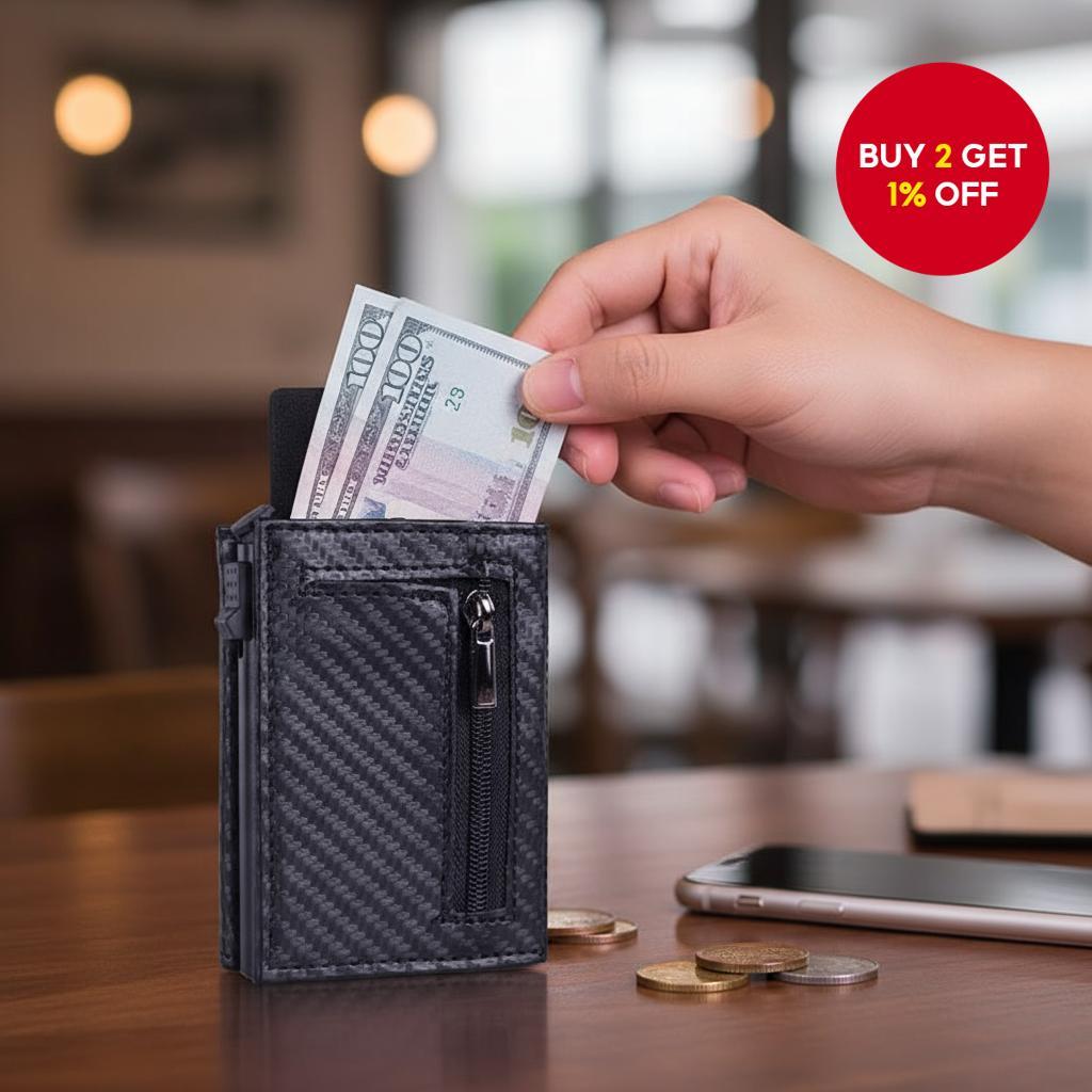 Men's Anti-theft RFID Wallet with Carbon Fiber & Aluminum | Pop-up Card ...