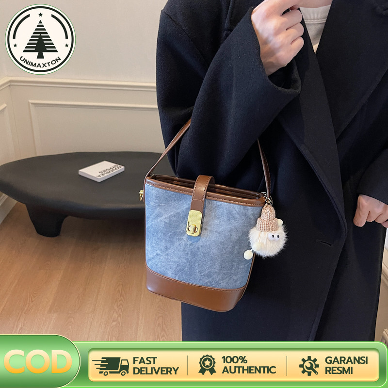 【In Stock】Retro Casual Brown Texture Bucket Bag Messenger Bag premium ...