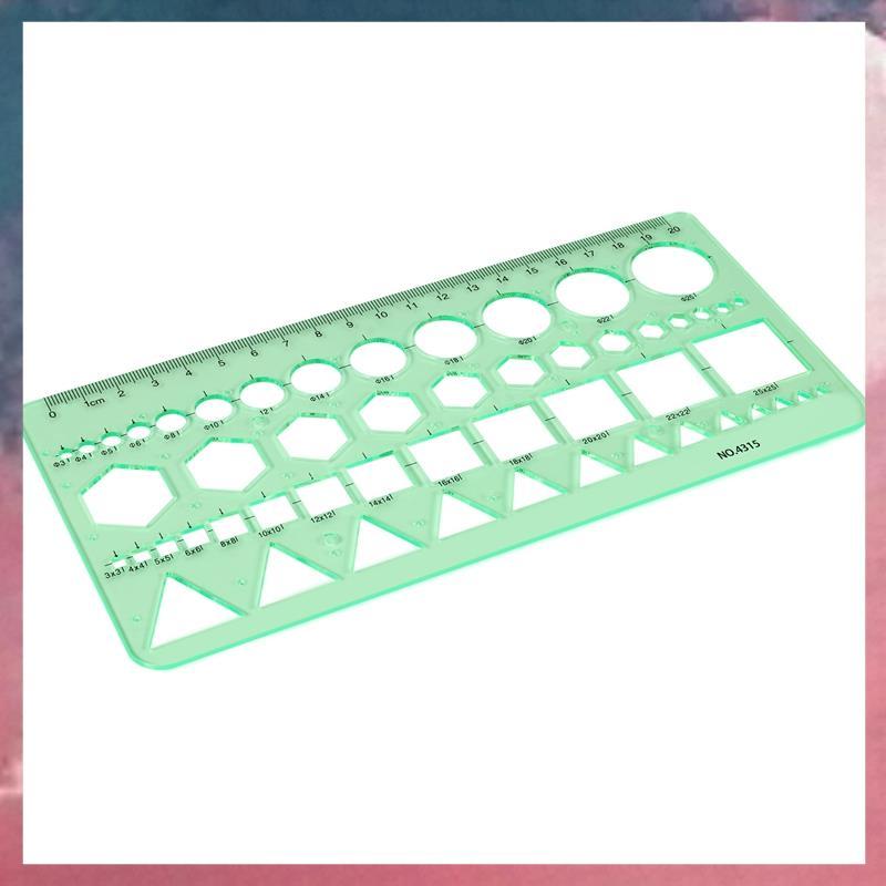 Green Plastic Circles Squares Hexagons Geometric Template Ruler 0-20cm ...