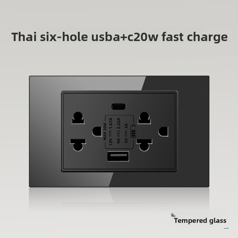 International Universal Thai Standard Socket USB Tempered Glass 16A ...