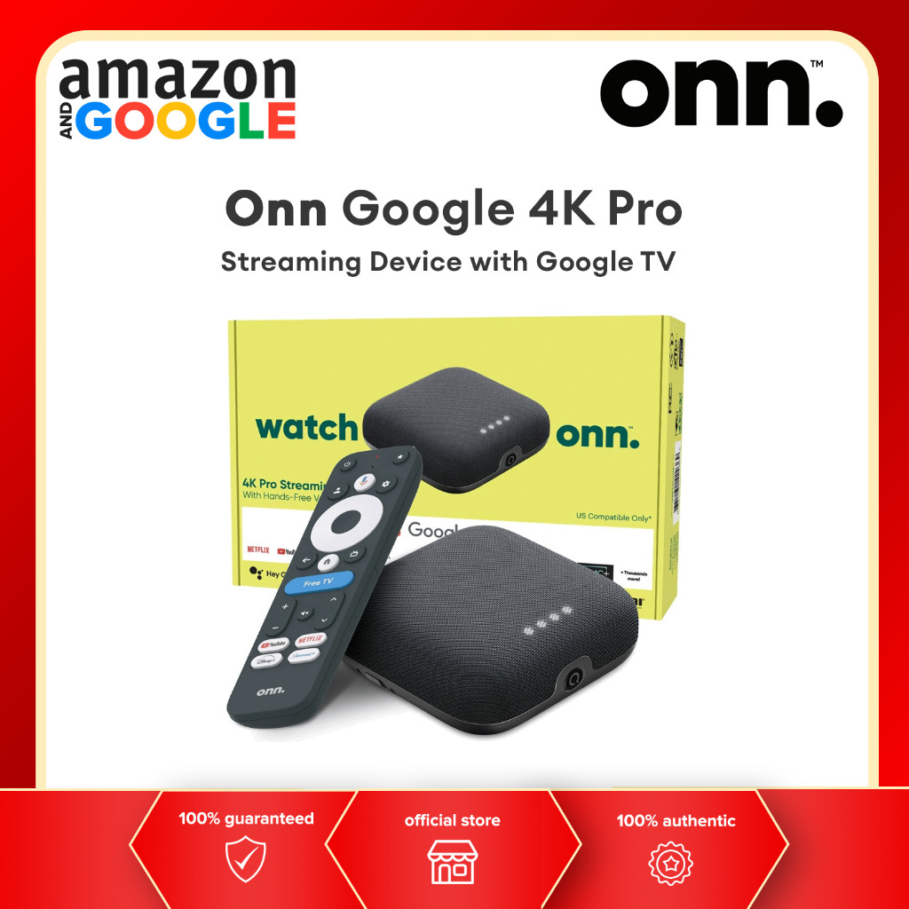 Onn Google 4K Pro Streaming Device with Google TV Hands-Free Voice ...