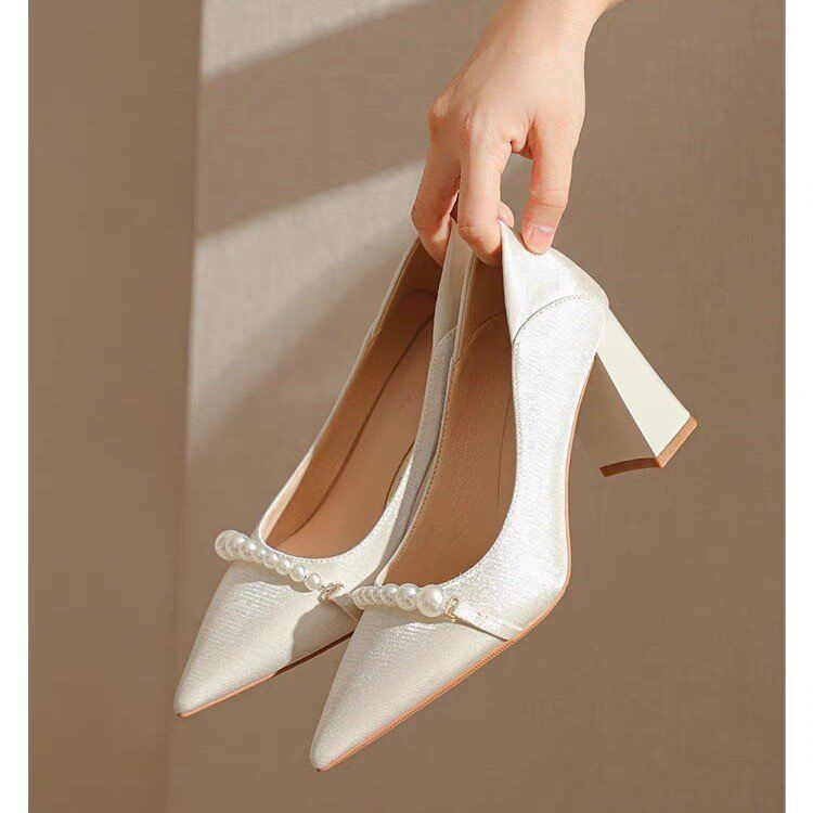 White Satin Heel Shoes - Perfect for Weddings & Bridal Events | Shopee ...