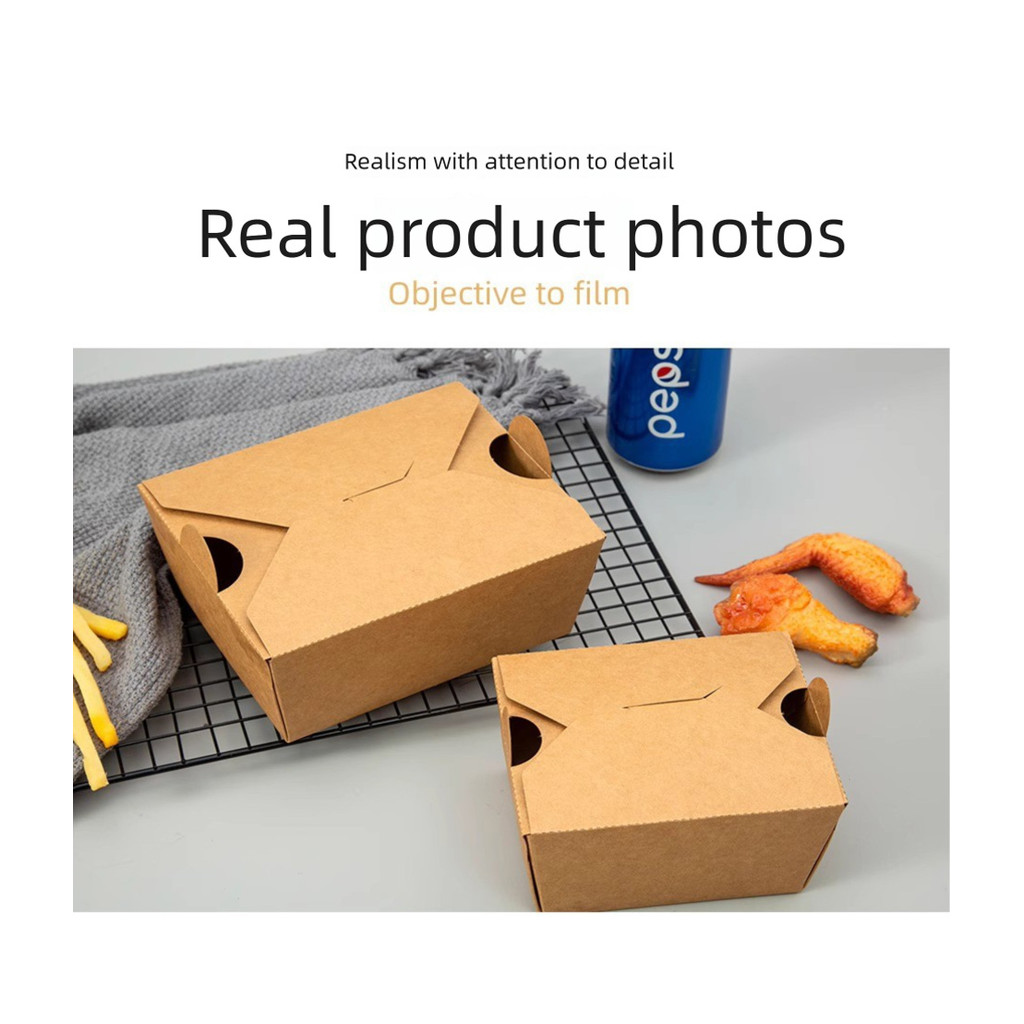 50Pcs Kraft Paper Meal Box Disposable Food Packaging Take Out Box Water ...