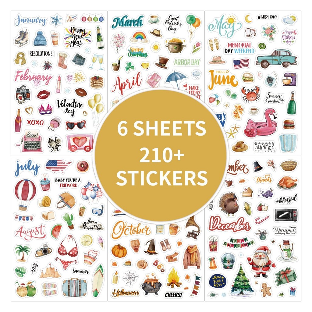 Journamm 210+PCS Vintage Pre-cut Stickers Self-Adhesive Paper Stickers ...