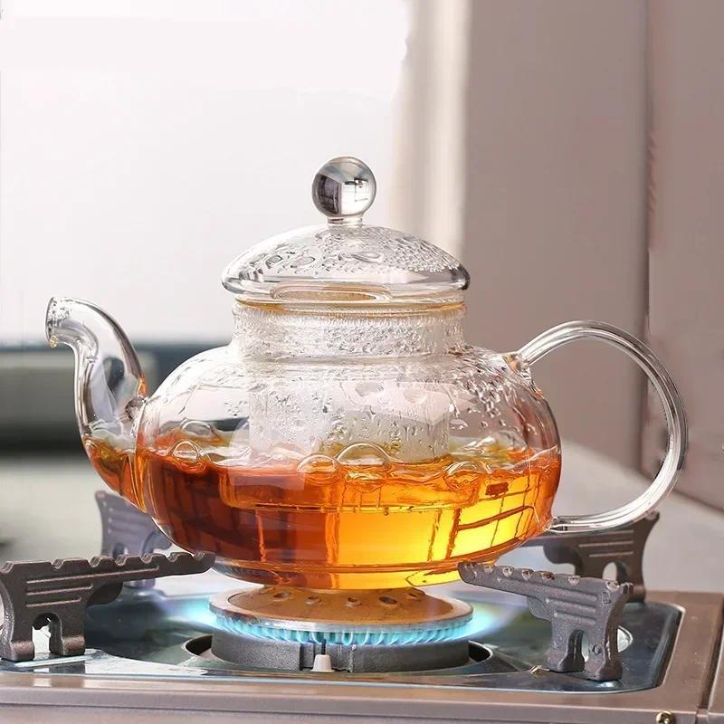Heating high borosilicate glass tea sets with open flame. Electric oven ...