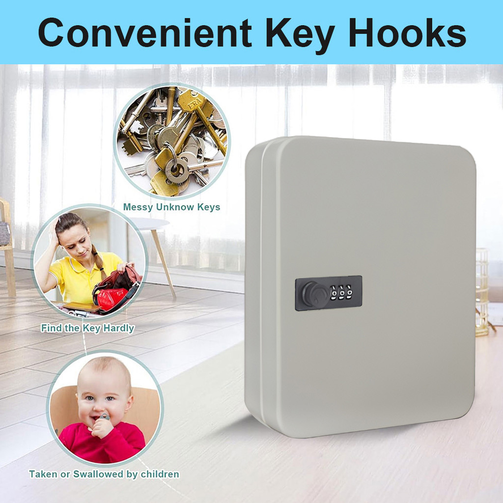 COD⭐ Password Key Box with 20 Key Hooks Key Storage Lock Box Wall ...