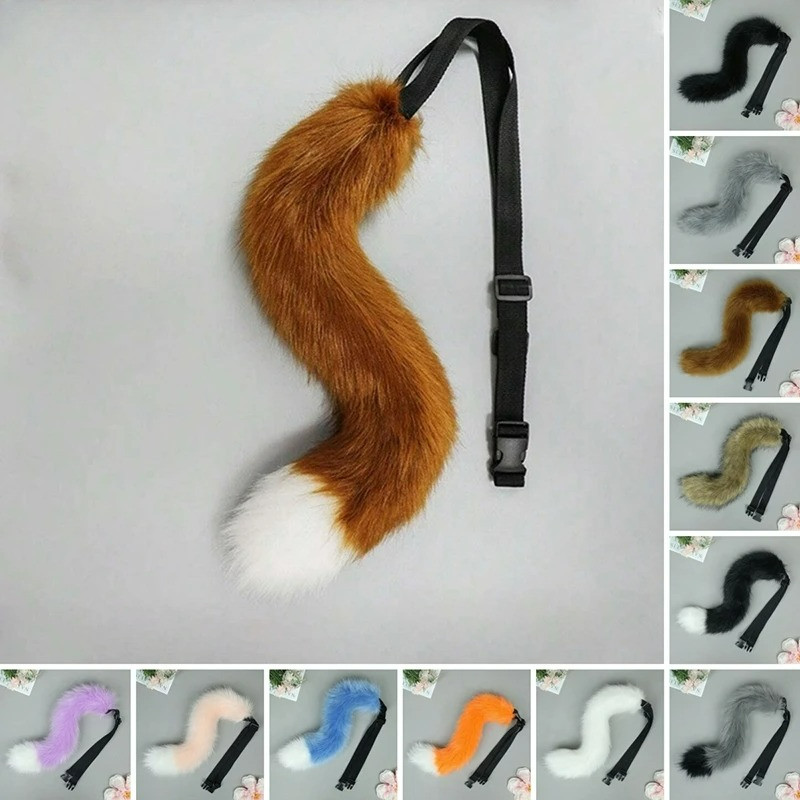 55CM Faux Fur Cat Tail Anime Cosplay Costume Props Furry Fox Wolf Dog ...