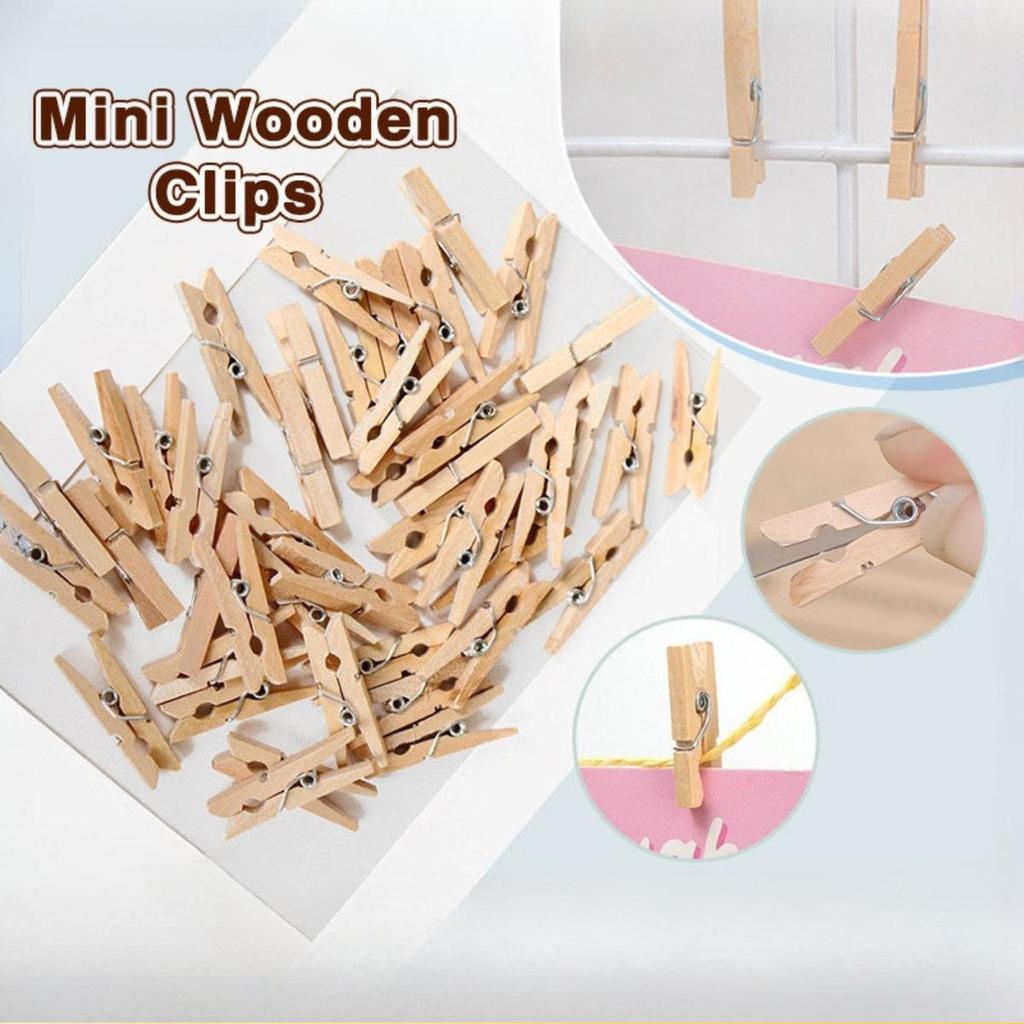 100pcs Mini Natural Wooden Clips Clothespin Clip for DIY Photos Paper ...