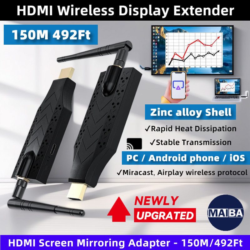 150M Wireless HDMI Extender Transmitter Receiver HD Screen Mirroring ...