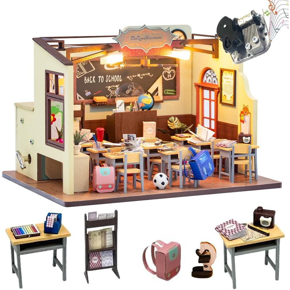DIY Dollhouse Kit Miniature Classroom Wooden Model Handmade Room ...