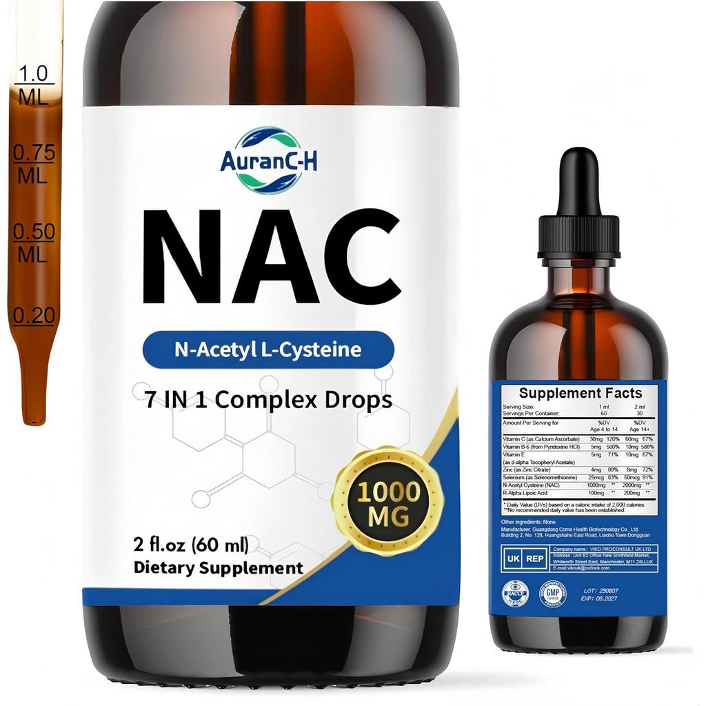 NAC N-Acetyl-Cysteine 1000MG Liquid Drop - Vegan & Gluten-Free NAC ...
