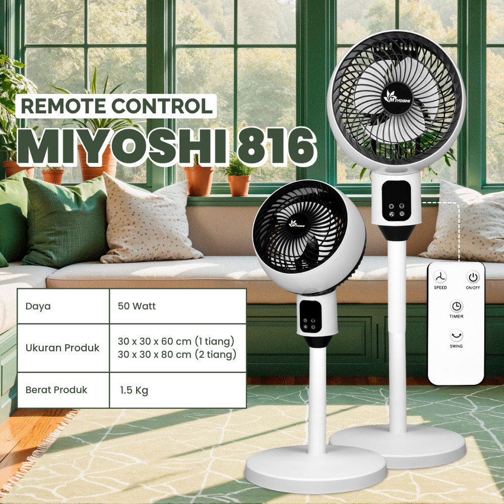 Miyoshi - 9 Inch Standing Fan - RF Remote Control Rotation 50W Energy ...