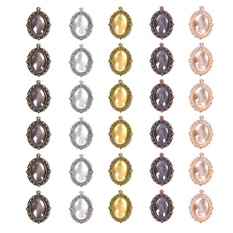 GIRL NEW 60Pcs 5 colors Round Pendant Trays Glass Cabochon Crafting DIY ...