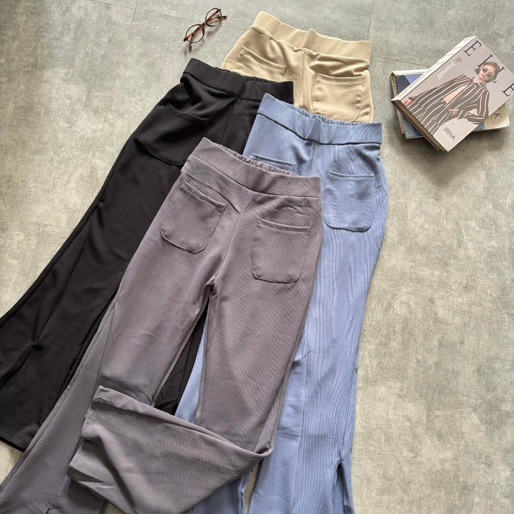 FLAVIA Women's Japanese Knit Cutbray Pants - Exclusive Knit Front Slit ...