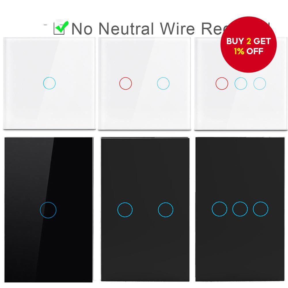 US EU Wall Touch Switch Crystal Tempered Glass Panel Light Switches 1/2 ...