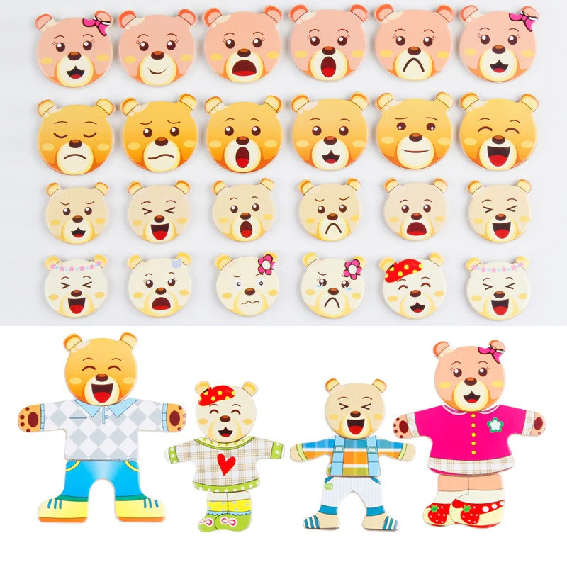 Kids Wooden Dress Up Puzzle Bear Change Clothes Learning Activity Toy ...