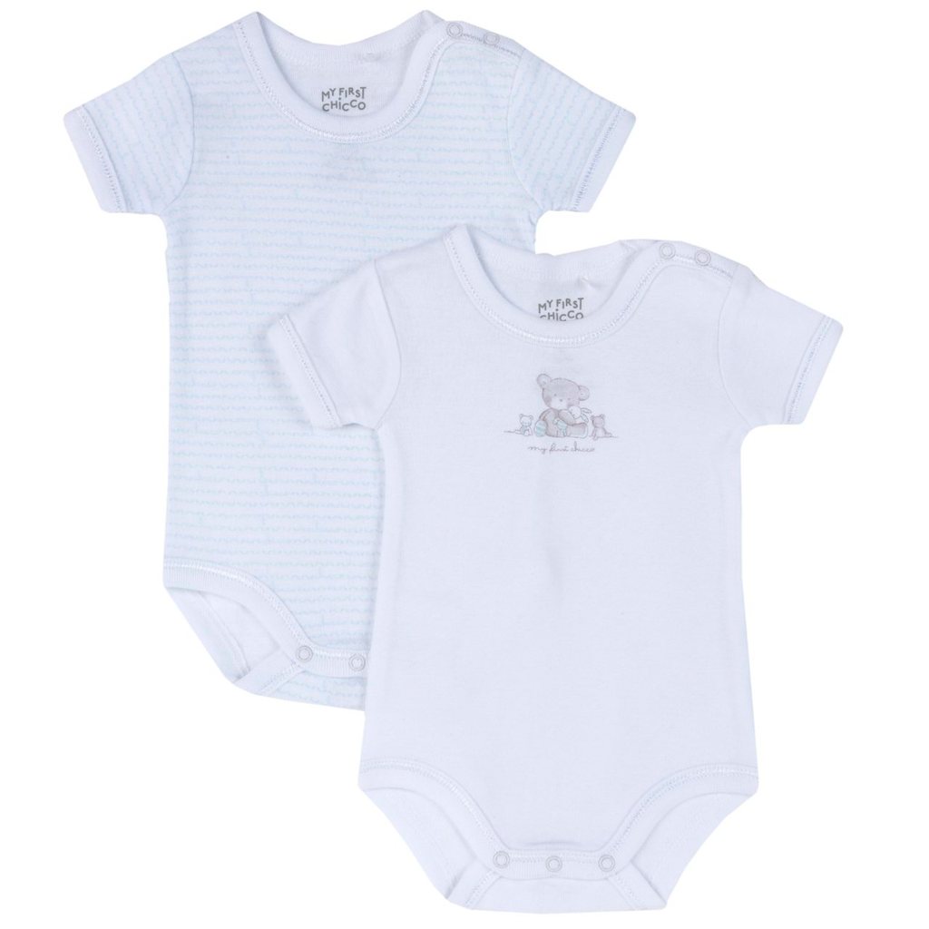 Chicco Pack of 2 Short Sleeve Open Shoulder Bodysuit for Boy ( 0-12 ...