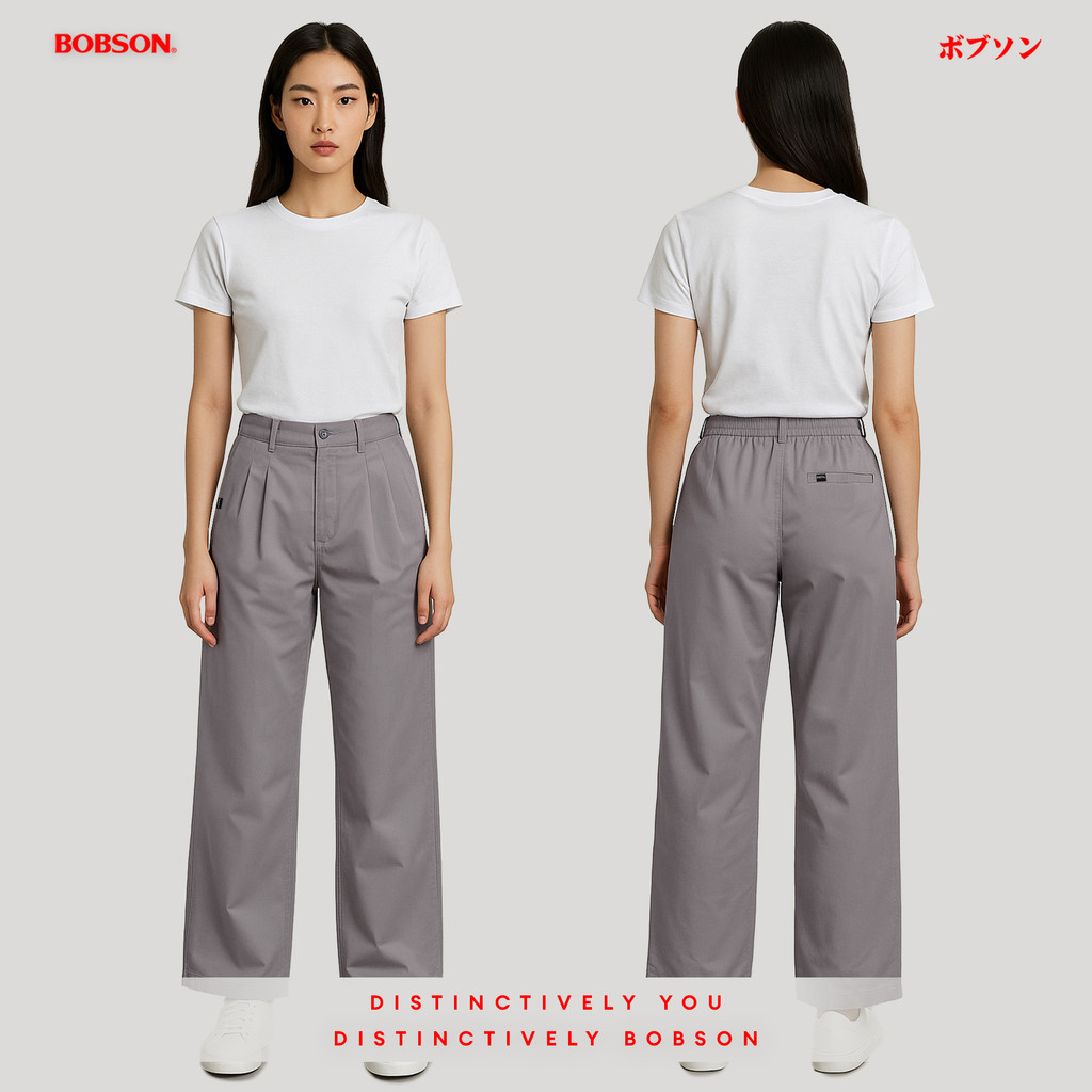 Bobson Japanese Ladies Basic Non-Denim Pants Straight Cut 190967 (Light ...