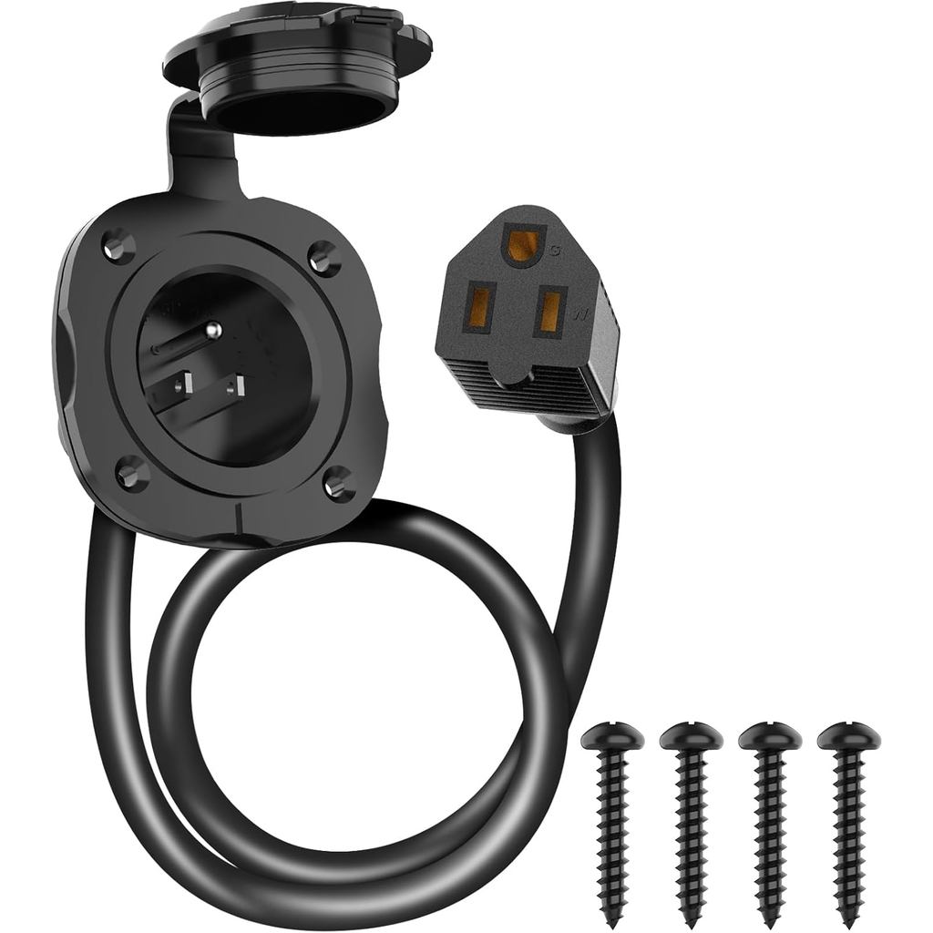 15 Amp AC Port Plug, 125V Power Inlet Socket with Waterproof Cover ...