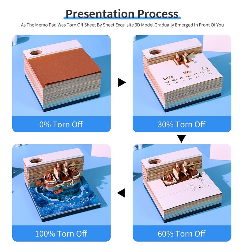 FAPH Time Piece Calendar 2026 Desk Calendar With LED Light 3D Tear-away ...