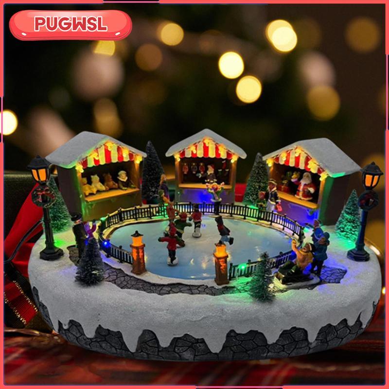 [pugwsl] Christmas Village Skier Music with Kids Skating Animated Ice ...