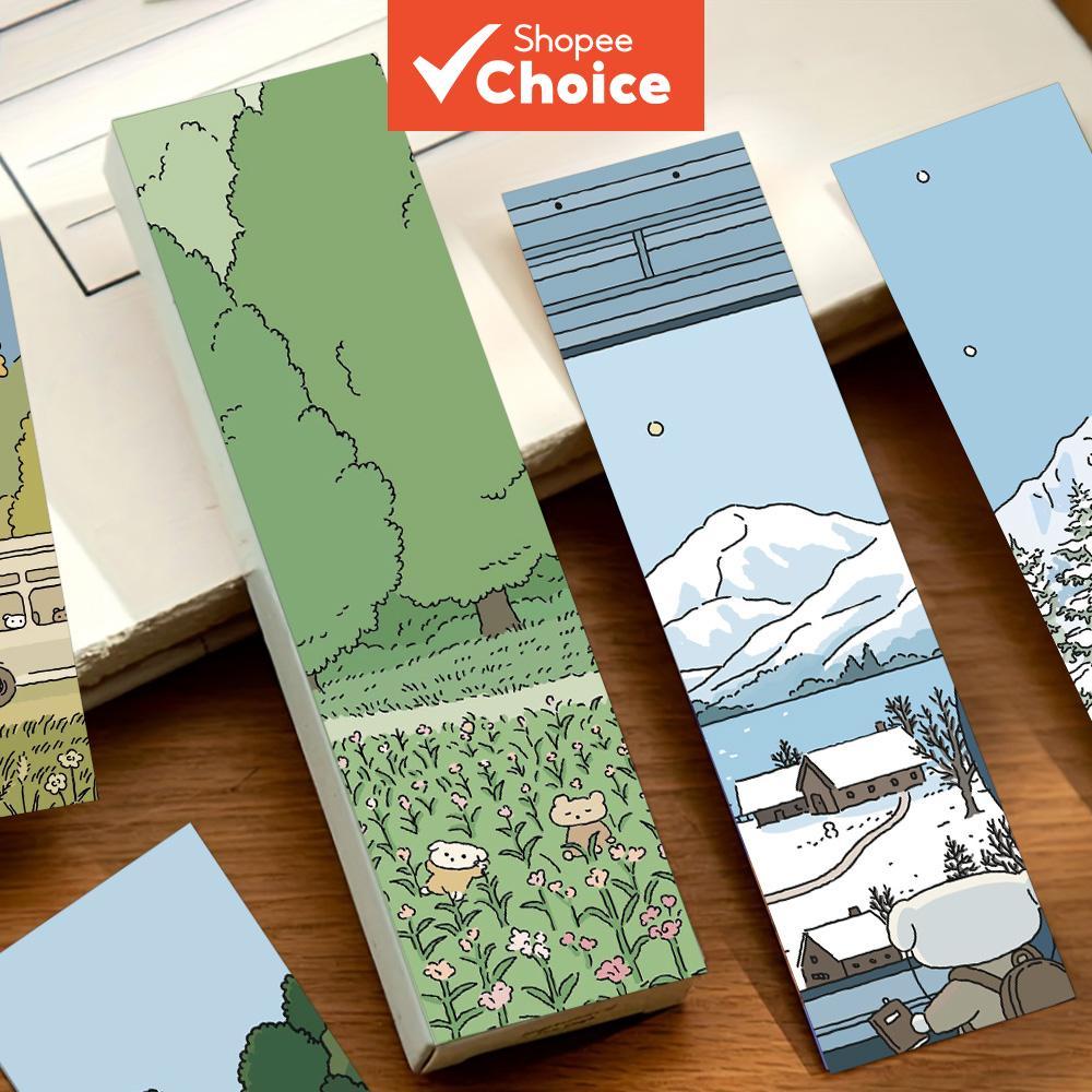 1 pack/30pcs animated landscape bookmarks, paper multifunctional r ...