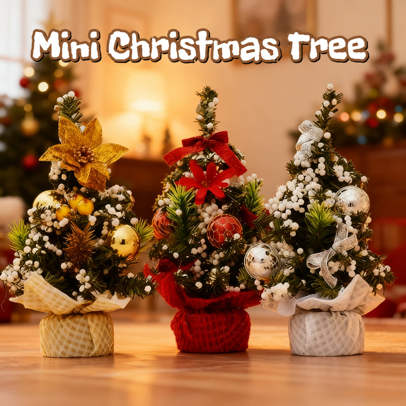 Festive Mini Christmas Tree for Tabletop Holiday Home Decor with Ribbon ...