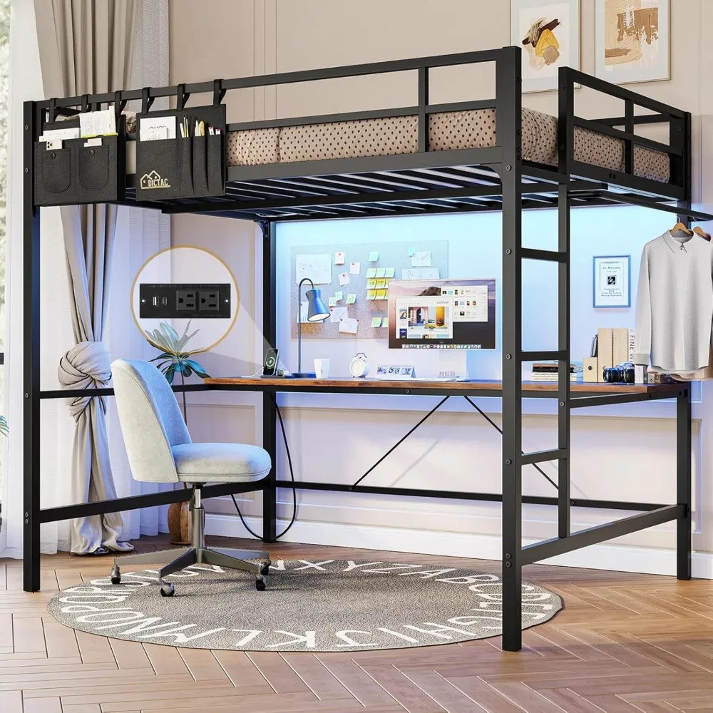 Loft Bed Full Size With Desk And Led Lights Full Metal Loft Bed With ...