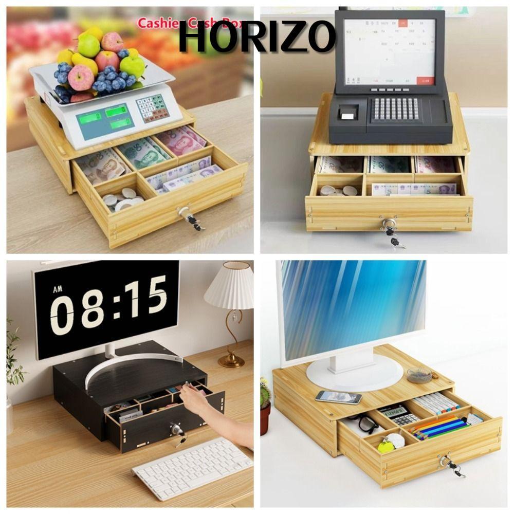 HORIZO Cashier Cash Box, Wood Neck Protection Money Coin Storage ...