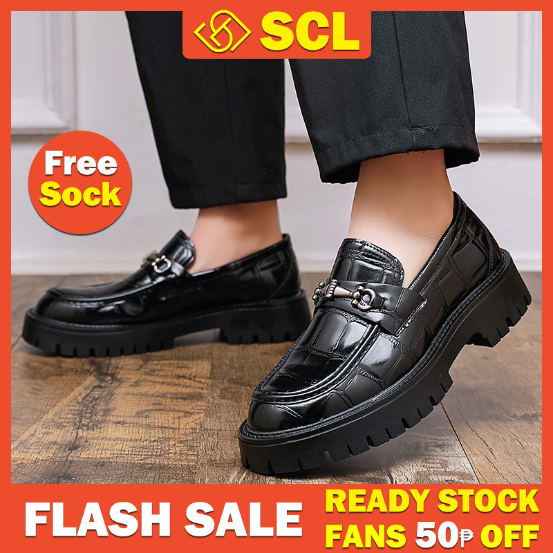 SCL Preppy Round Head Thick Sole Men's Leather Shoes Non-Slip ...