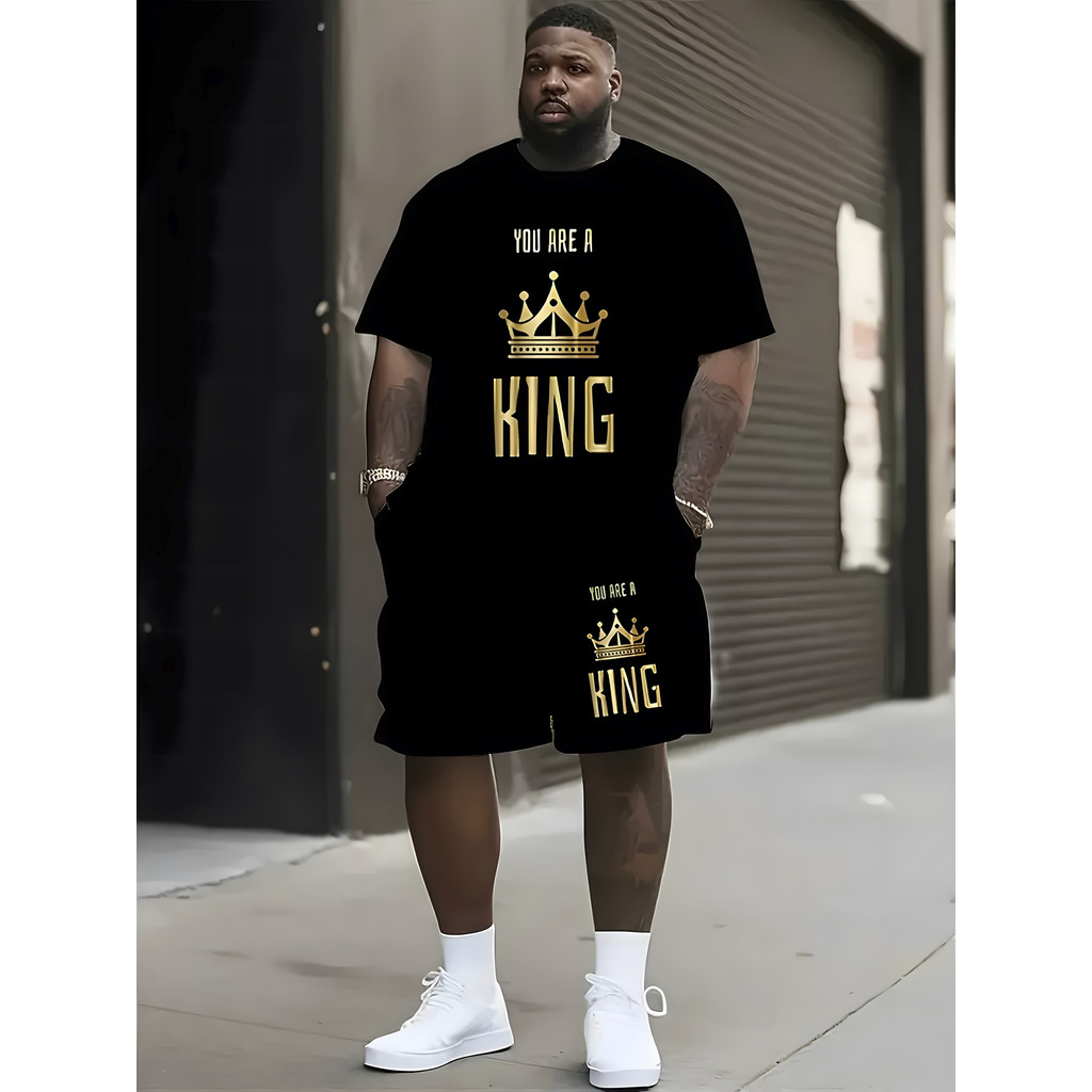 Men's Plus Size T-Shirt - Breathable Cotton Loose Fit Tee with Bold ...