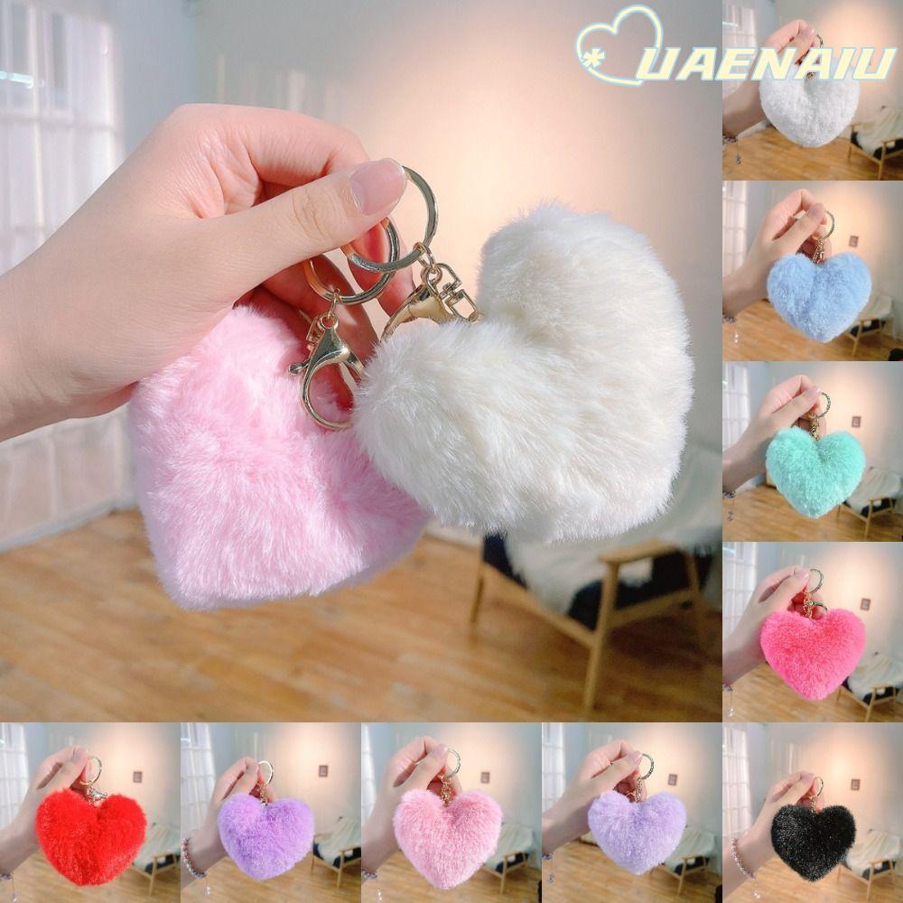 UAENAIU Key Chain, Love Heart Imitation Rabbit Fur Plush Bag Pendant ...