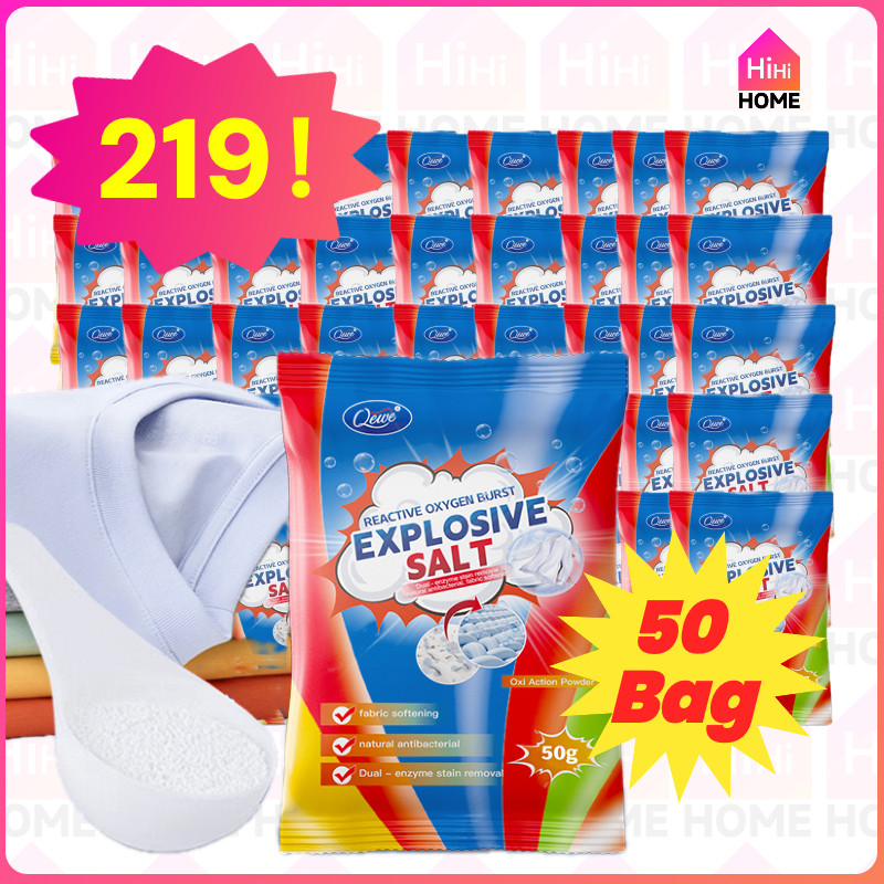 50Bag Qewe Powerful Stain&Odor Remover Powder Oxygen Bleach for Laundry ...