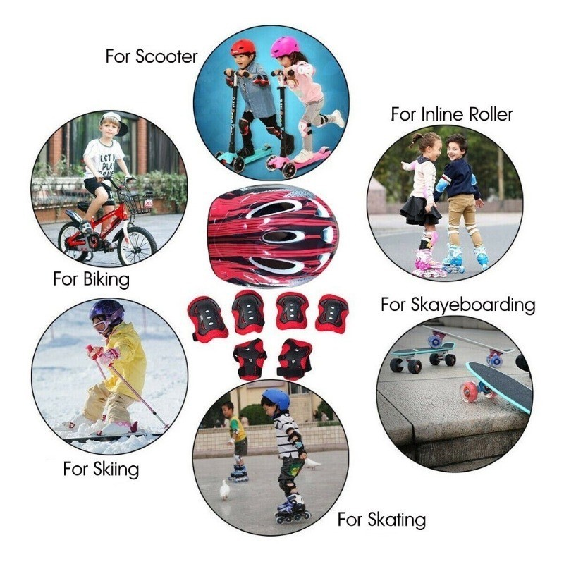7Pcs Kids Safety Gear Set with Helmet and Protective Pad Adjustable ...