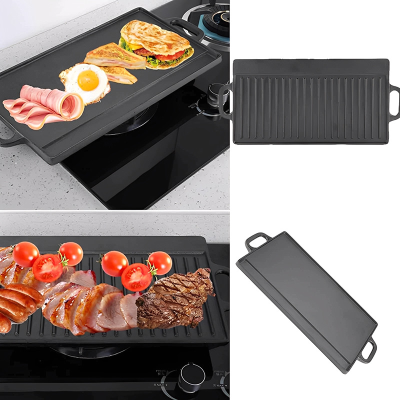 Double Sided Cast Iron Griddle Plate Reversible For All Hobs Gas ...