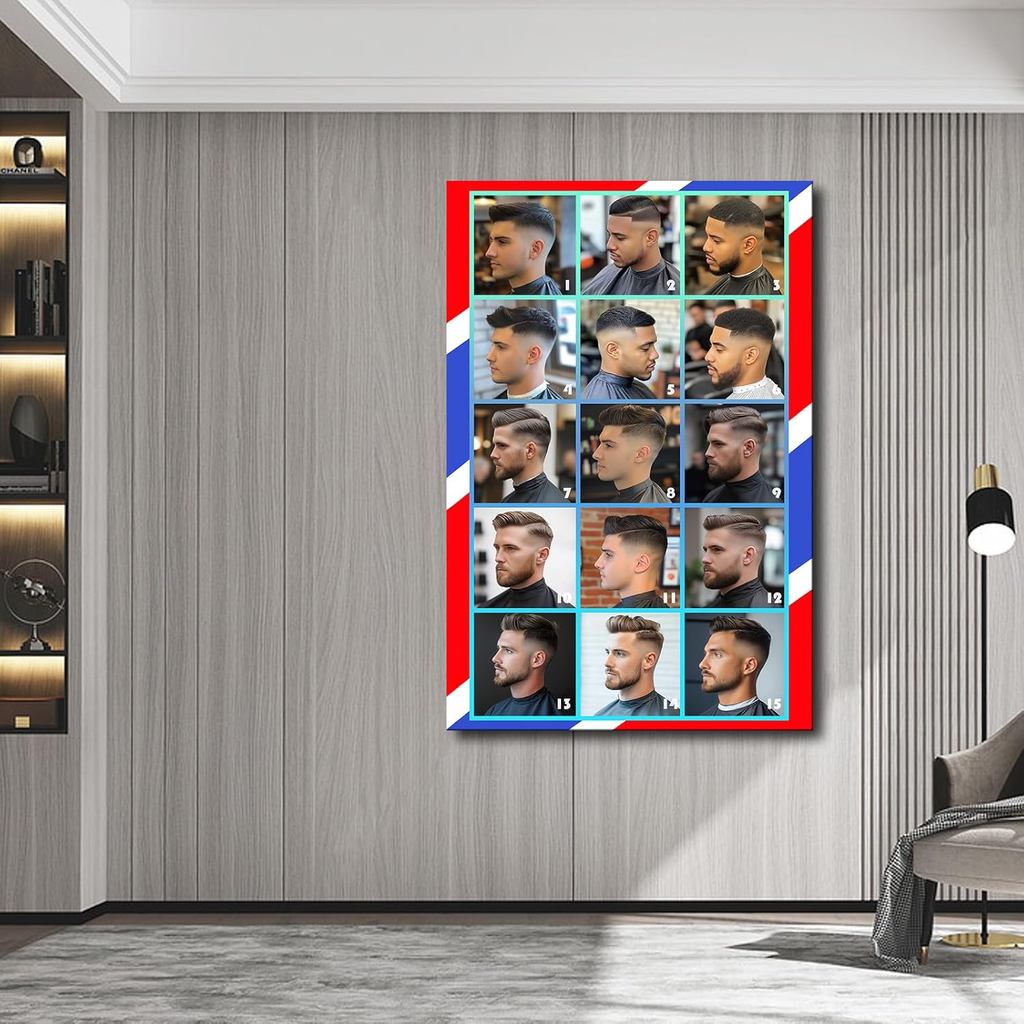 Modern Barber Shop Haircut Chart Poster Mens Hairstyle Guide Canvas ...