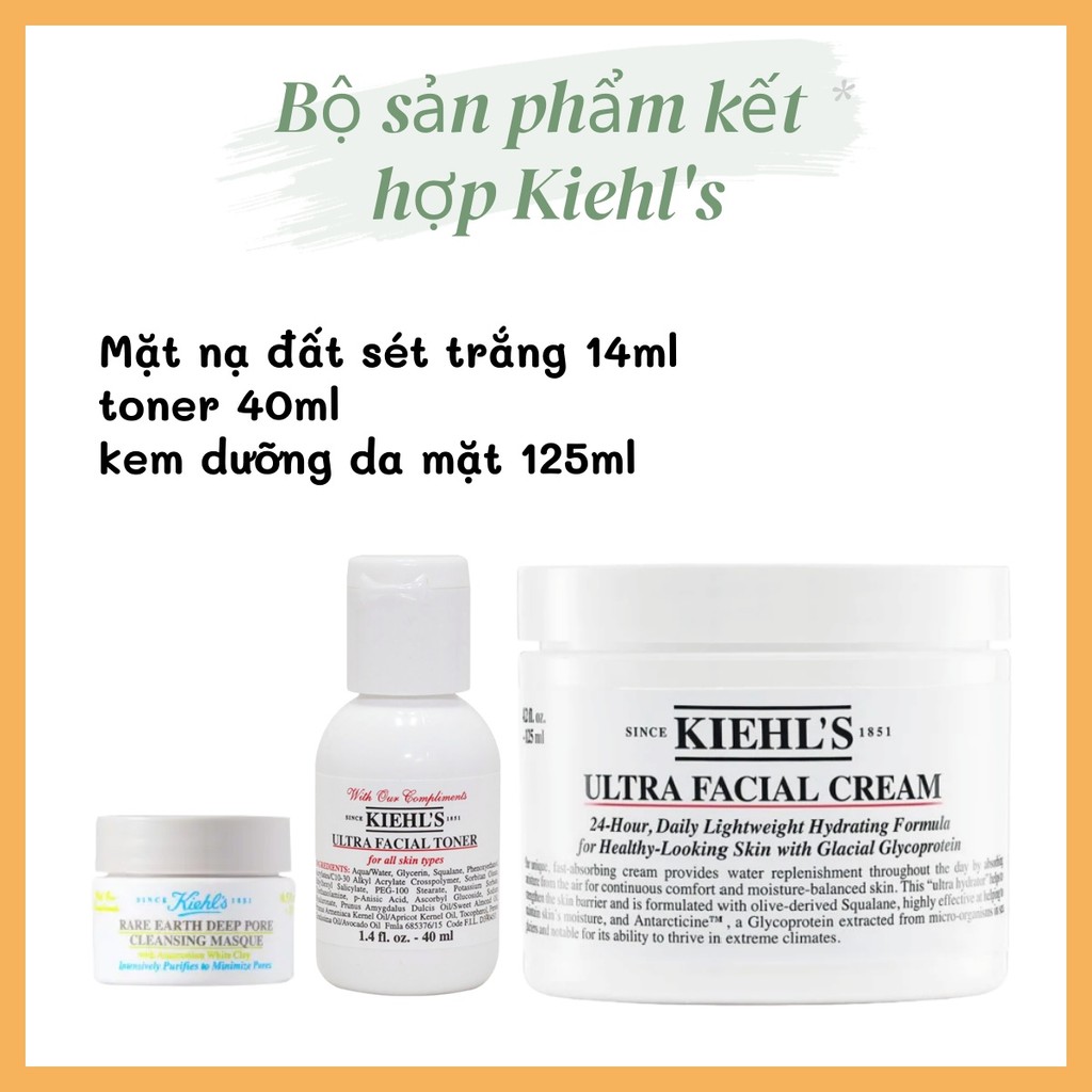 Kiehl’s Skin Care Set of 3: Clay Mask 14ml + Toner 40ml + Cream 125ml ...