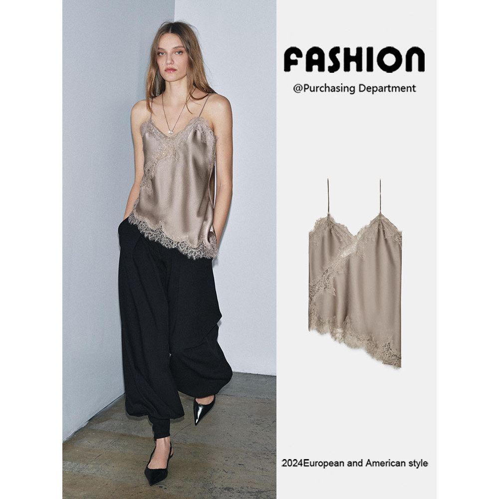 ZARA2025 Winter New Product Women's Lace Sling Top 5919105 706 | Shopee ...