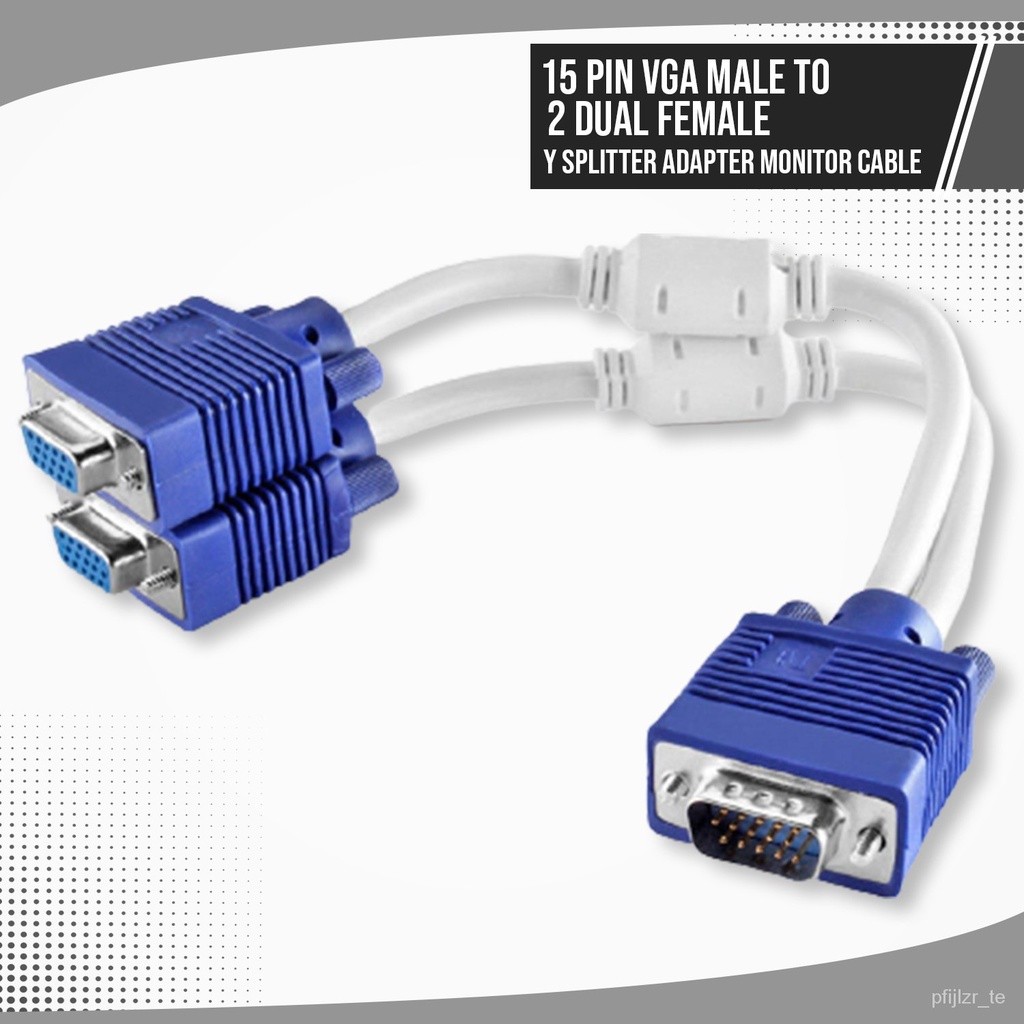 15 Pin VGA Male to 2 Dual Female Y Splitter Adapter Monitor Cable ...