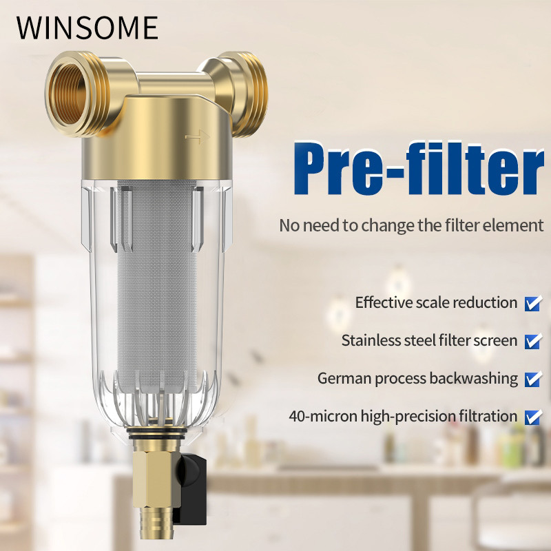 Brass Water Pre-Filter 40 Micron Reusable Spin-Down Sediment Filter ...