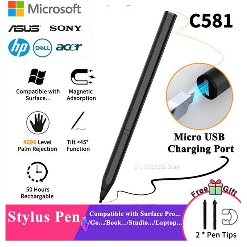 Rechargeable 4096 levels Stylus Pen For Surface Pro 3 4 5 6 7 Pro X ...