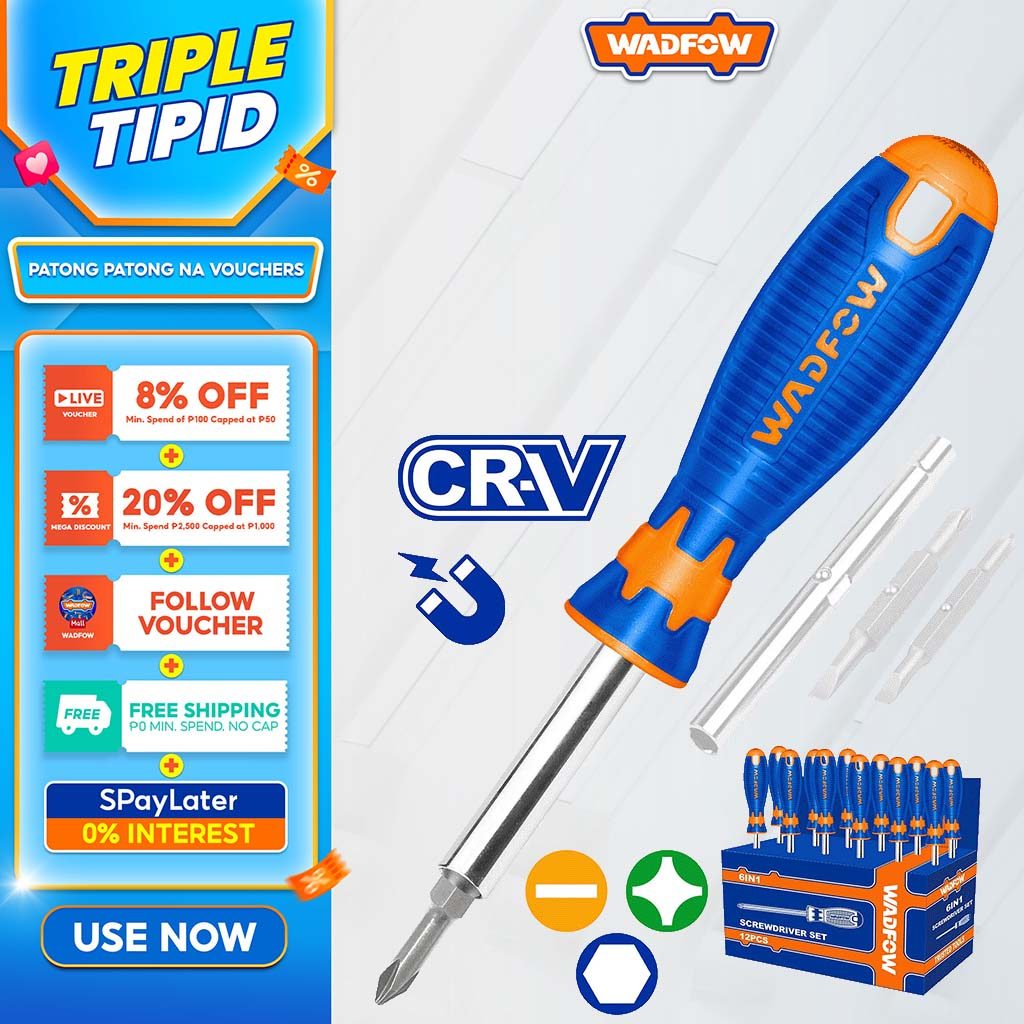 Wadfow 6 in 1 Interchangeable Handle Multi-Purpose Screwdriver Set ...