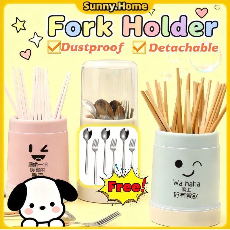 【BUY1 TAKE 6】Dustproof Spoon&Fork Holder With Cover Cylinder Detachable ...