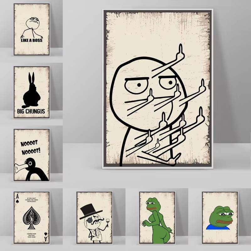 Funny Meme Laughing Frog Middle Finger Posters Canvas Painting Sexy ...